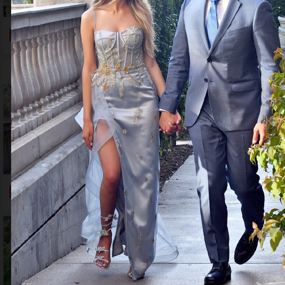 Light Blue Bustier Gown With Gold Beaded Details And … - Gem